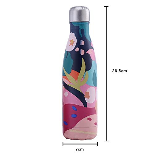 HiKupa 17 oz Insulated Bottle, Leak Proof Water Bottles, BPA Free, Double Wall Stainless Steel, Reusable Metal Sports Flask, Keep Hot 12+ Hours & Cold 24+ Hours (Pink - Geometric Pattern)