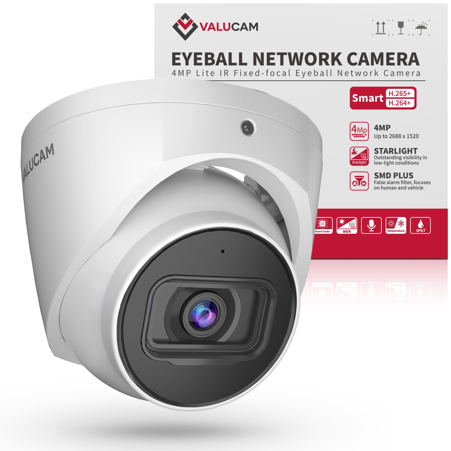 VALUCAM 6MP IP PoE Turret Camera Outdoor - 1/2.7” 0.002 Lux@F1.6 25fps Starlight, IVS Smart Detection Intrusion/Tripwire, Built-in Mic, 164ft IR Night Vision, Support SmartPSS & DMSS