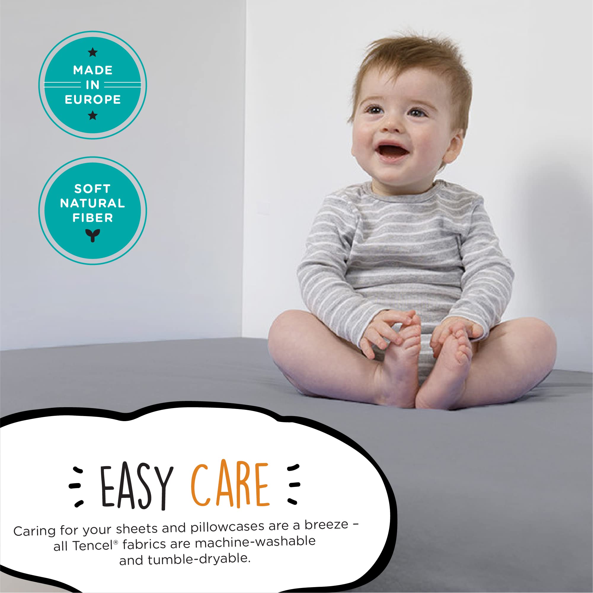 The Shrunks Natural Fibre Crib-Sized Water-Proof Fitted Sheet (2 Pack Crib/Toddler, Grey)