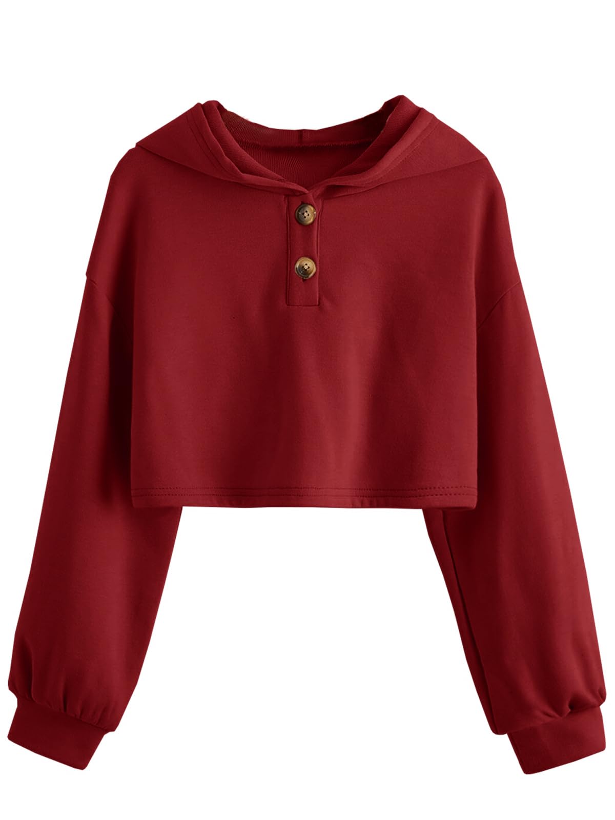 GAMISOTE Kids Girls Crop Tops Hoodie Button Up Casual Loose Active Short Pullover Sweatshirt Burgundy
