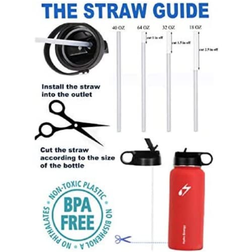 Hydro Energy [6-Pack 9.5-Inch] Replacement Straws for Hydro Flask Wide Mouth Water Bottle, 6 Straws and a 2 Straws Brushes Included