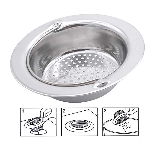 Noridez 2 Pack Upgrade Kitchen Sink Strainer with Handle, Premium Stainless Steel Sink Garbage Disposal Stopper Mesh Basket, Stainless Steel Kitchen Sink Basket Strainer, Wide Rim 4.33" Diameter Large