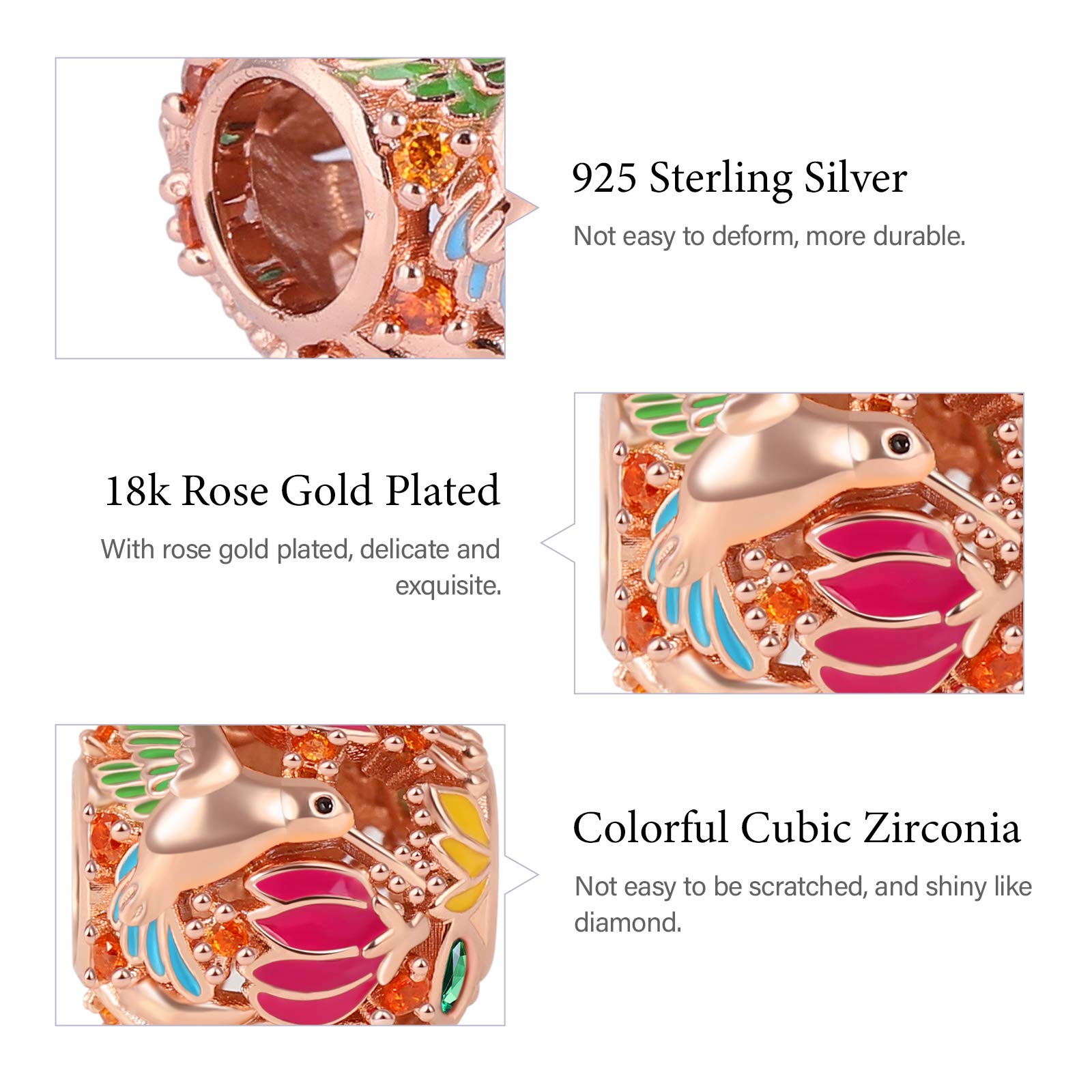 GNOCE Hummingbird Charm Bead 925 Sterling Silver 18k Rose Gold Plated Hollow Charms For Bracelet/Necklace Women …