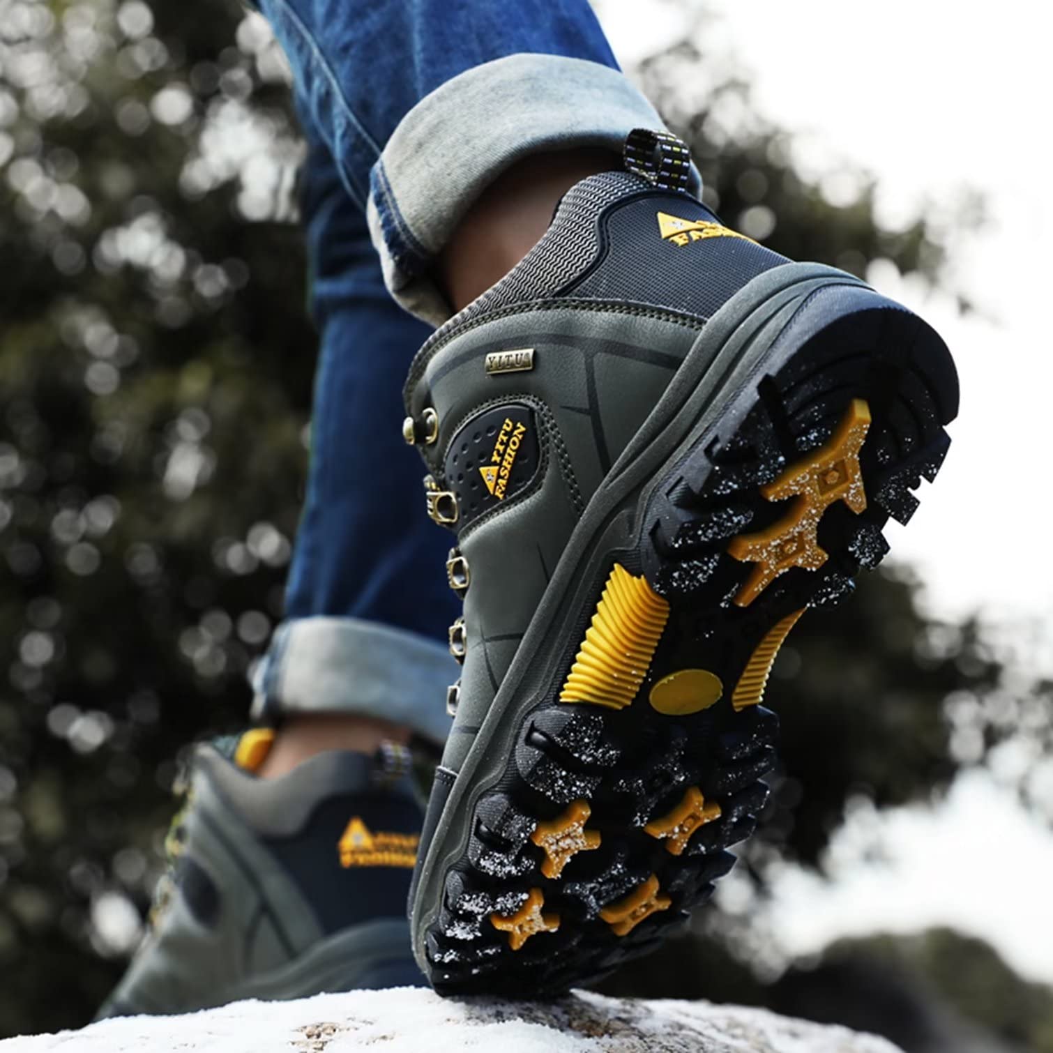 HARMOX Men's Women's Hiking Boot Anti-Slip Hiking Boots Men Waterproof Insulated Green