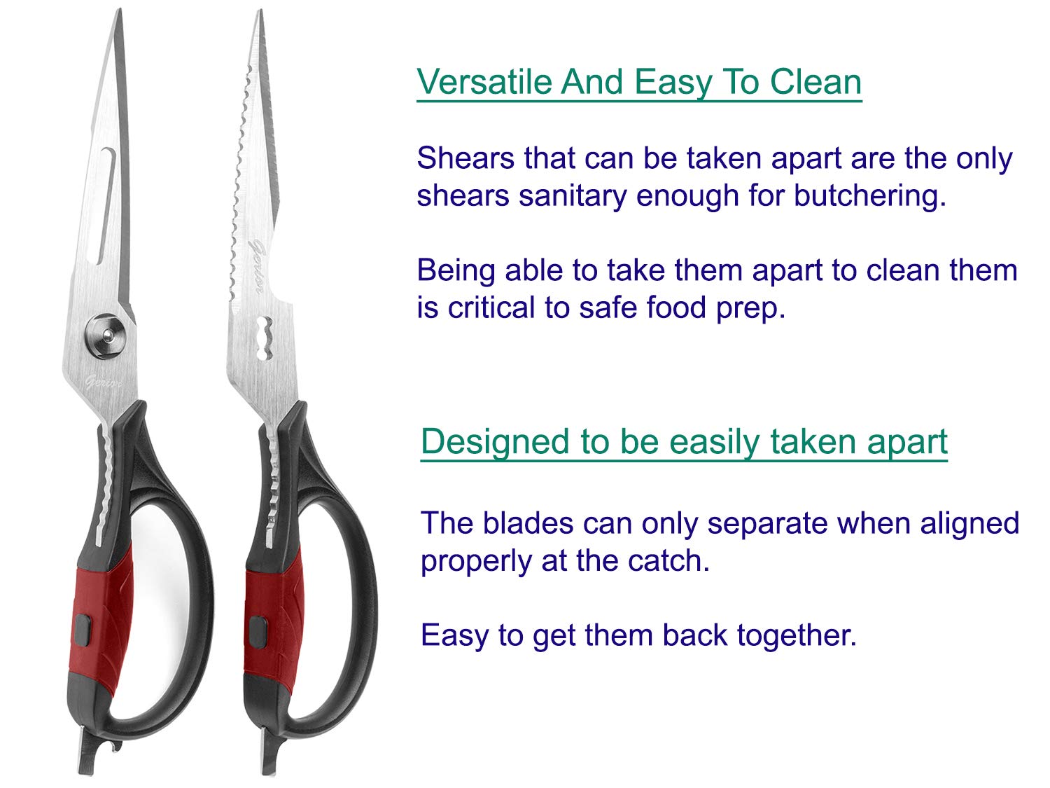 Kitchen Scissors - Heavy Duty Utility Come Apart Kitchen Shears for Chicken, Meat, Food, Vegetables - 9.25 Inch Long Black & Red
