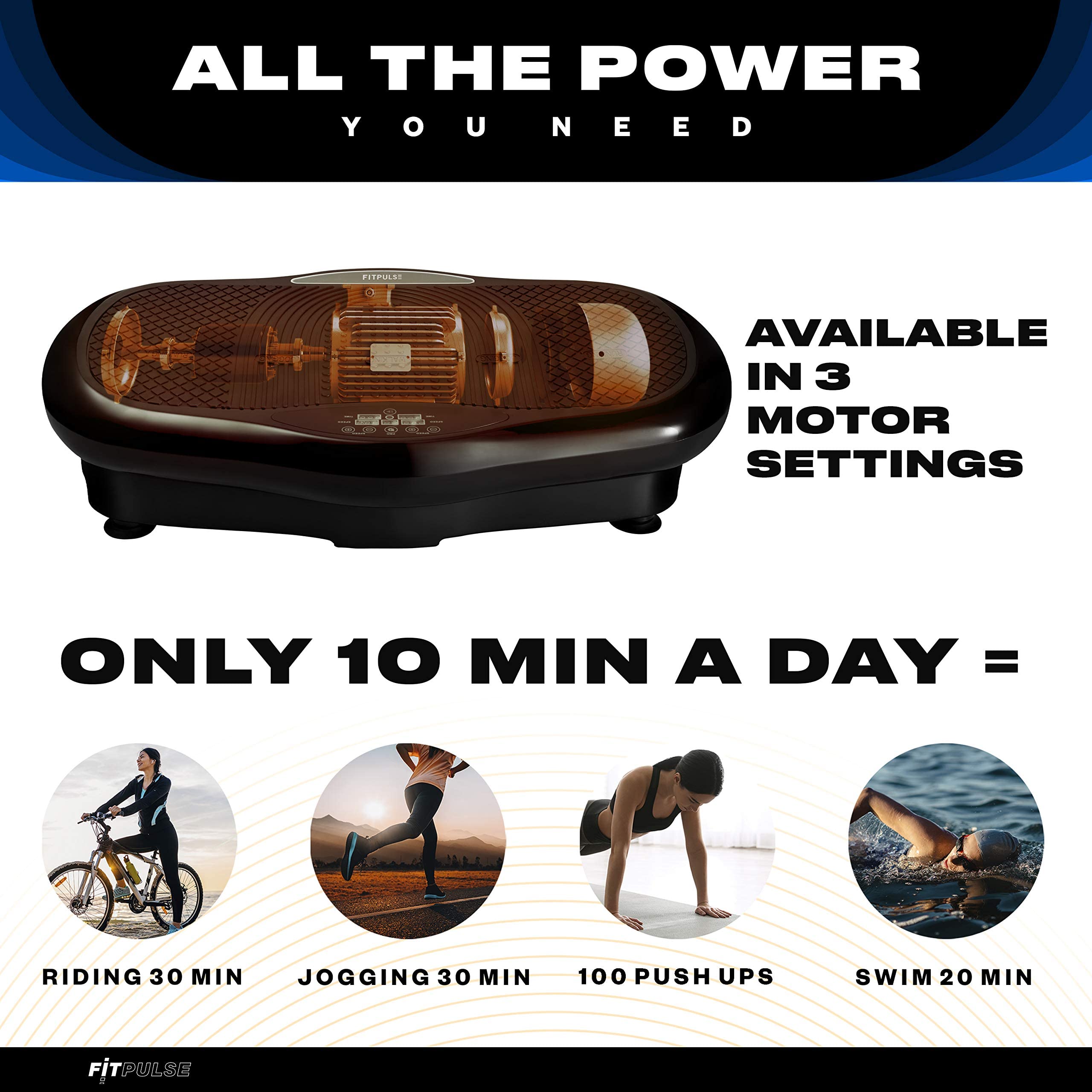 FITPULSE PRO Vibration Plate Exercise Machine - Single Motor Vibration Platform Machine Vibrating Platform - Body Vibration Machine Vibrating Machine Vibration Plates Black Vibrating Plate