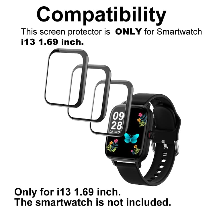 smaate 3D Screen Protector for i13, Compatible with Luoba i13 1.69β and TOZDTO BOFIDAR KAKTIN I13 1.7β Smartwatch, 3-Pack