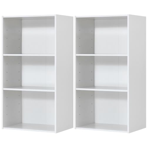 Giantex 2 Pieces 3 Shelf Bookcase Book Shelves Open Storage Cabinet Multi-Functional Home Office Bedroom Furniture Display Bookcases, White