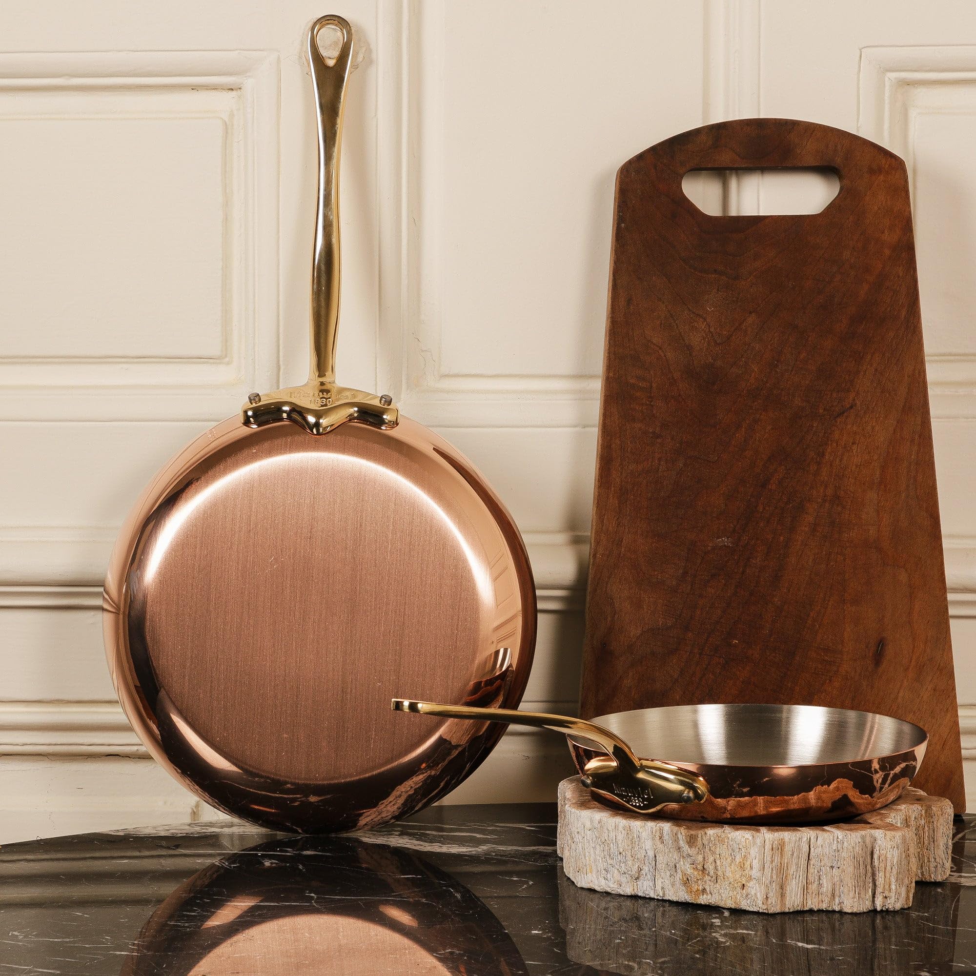 Mauviel M'Heritage 150 B 1.5mm Polished Copper & Stainless Steel Sauce Pan With Lid, And Brass Handles, 0.9-qt, Made in France