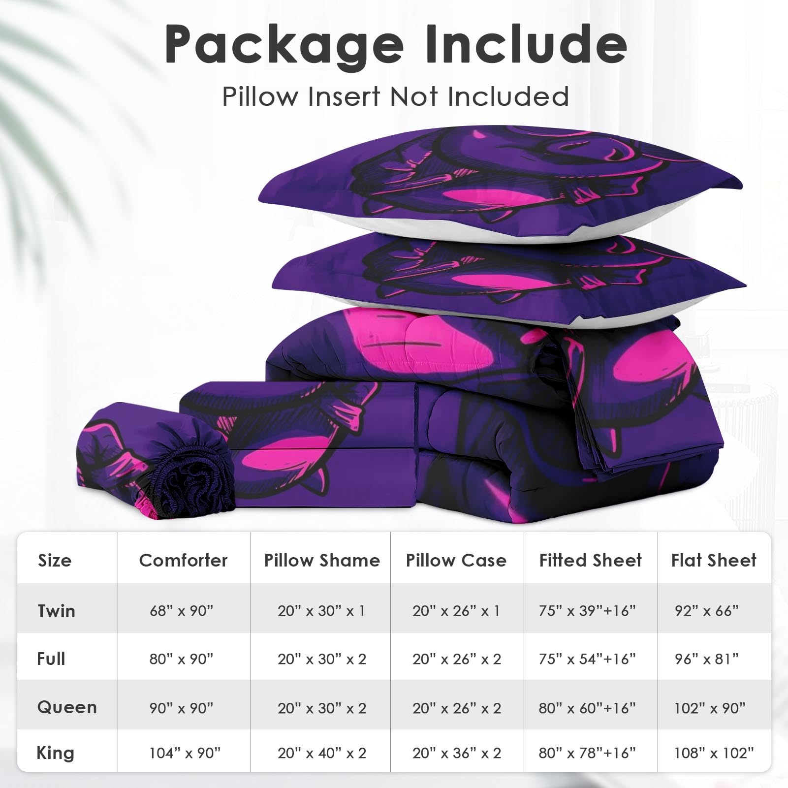Pinbeam 7 Pcs Comforter Set King Size, Cool Pig Pink Bed in a Bag with Flat Sheet and Fitted Sheet for Kids and Adults, Neon His Animal Bedding Set with Pillowcase & Sham