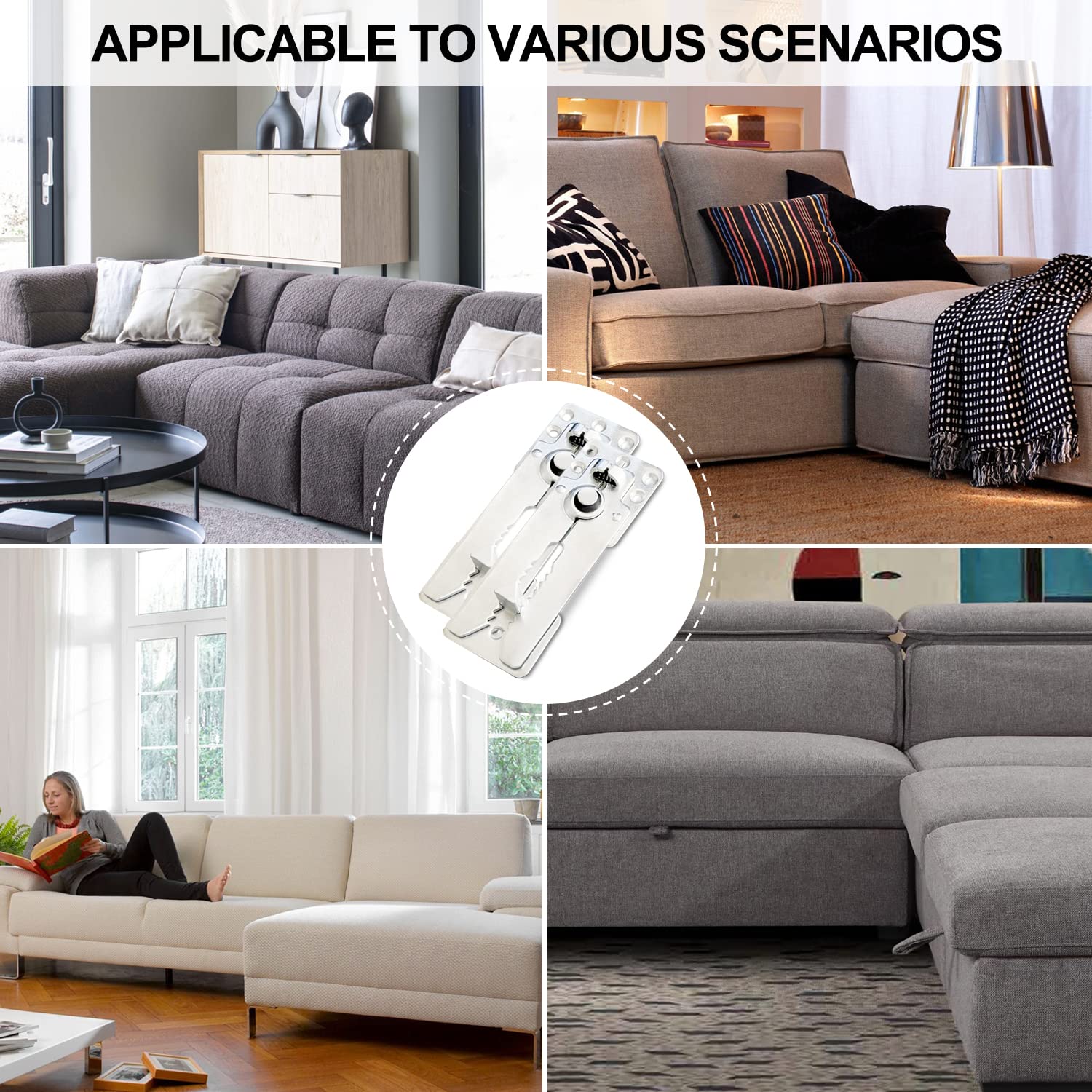 JLXMAXLJ 2 Pack Sectional Couch Connectors Metal Couch Clips Sofa Connector Interlocking Furniture Connector with 24 Screws