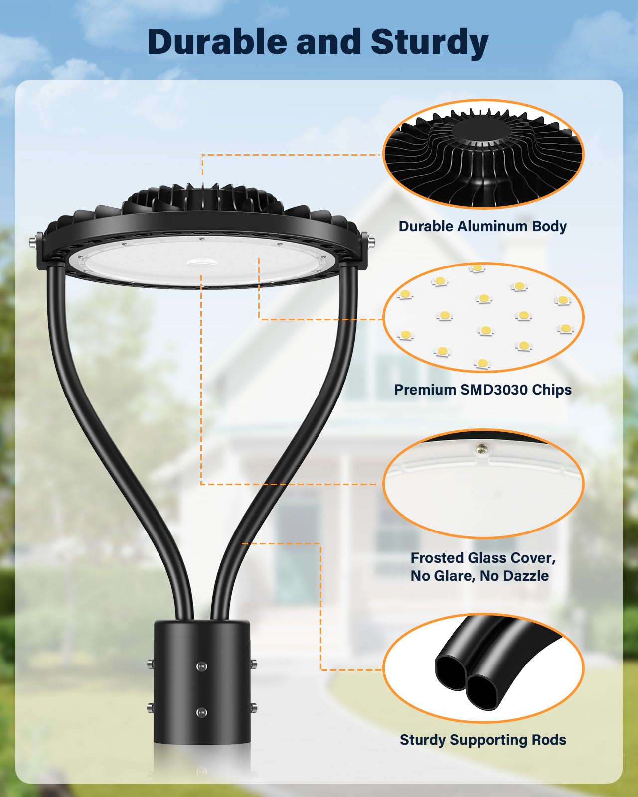 LED Post Top Light 150W, LED Circular Area Light 21000Lm 5000K LED Parking Lot Light, Outdoor Pole Lights Fixture for Garden Yard Street Lighting