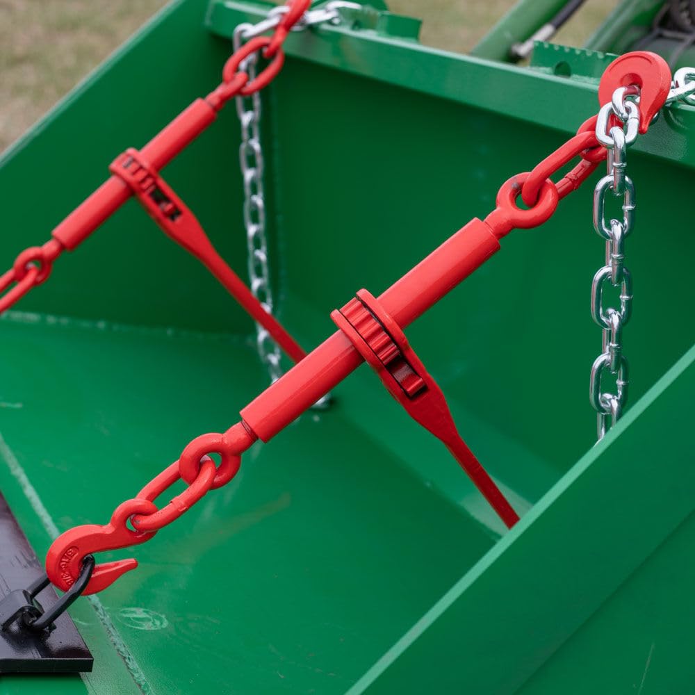 Titan Attachments Dual Prong 43" Hay Bale Spear Attachment, Universal HD Front Skid Steer Tractor Loader Bucket Attachment, 3000 LB Capacity, Conus 2 Tines, Chains and Ratchet Binders Included