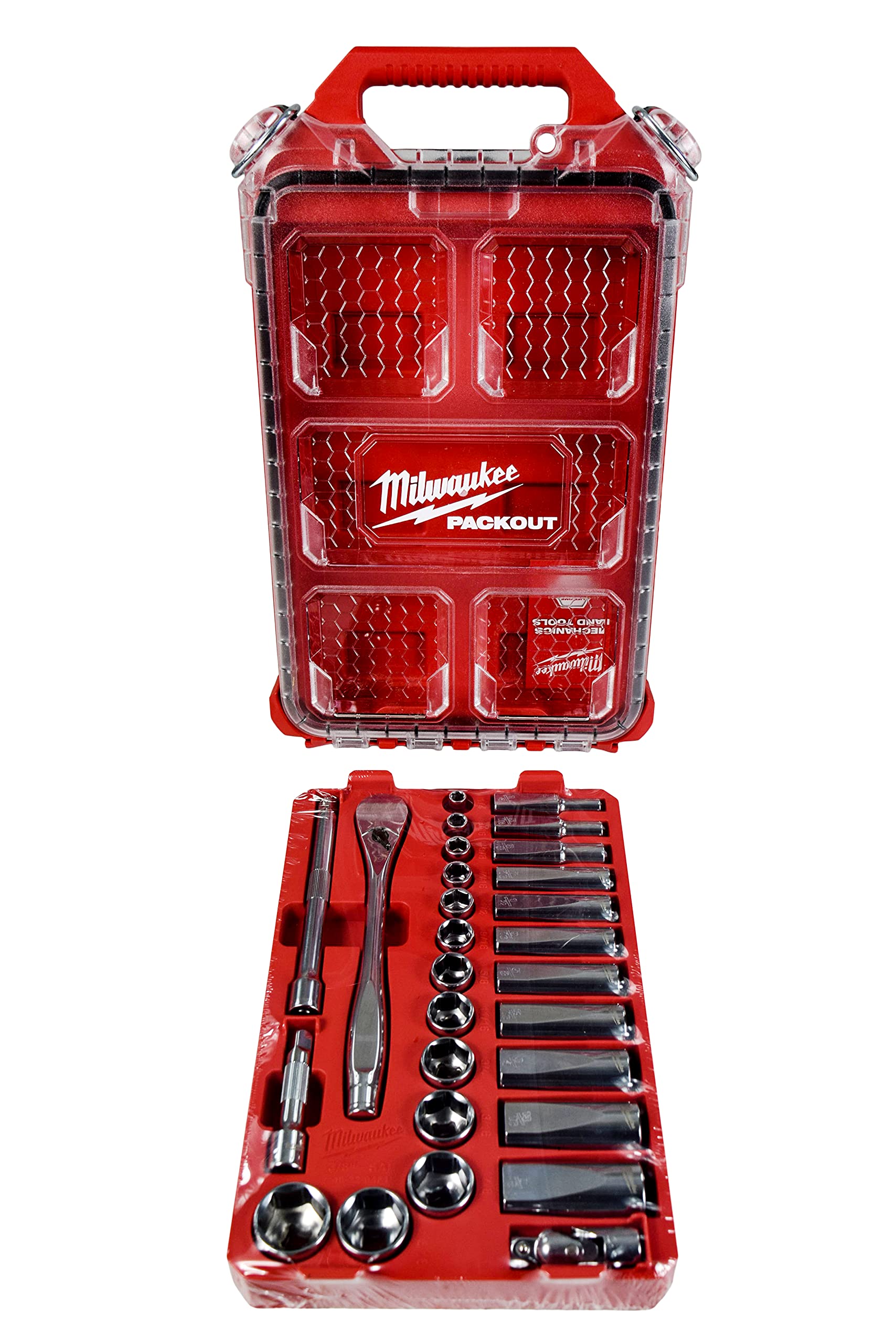 Milwaukee 48-22-9481 28-Piece 3/8 in. Drive SAE Ratchet and Socket Set with PACKOUT Low-Profile Compact Organizer