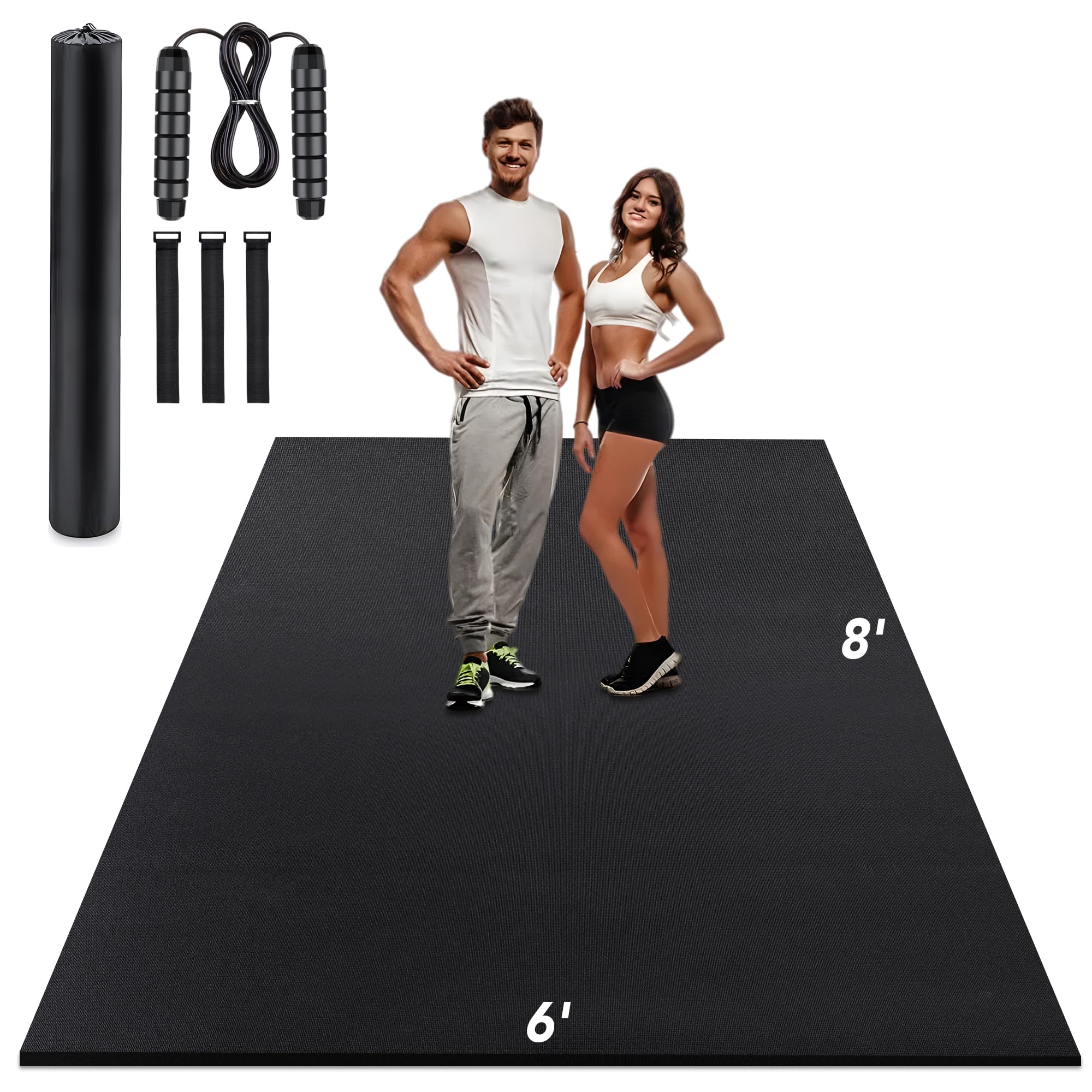 Exercise Mat - Rengue 8'x6' Large Exercise Mat Thick 7mm, Extra Wide Workout Mat for Men and Women, High-Density Large Gym Mat, Fit for Home Workout, Plyo, Cardio, Jump Rope, Weights