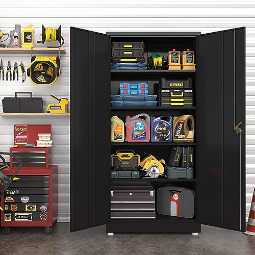 Fohufo Metal Storage Cabinet - 72-Inch Garage Cabinet with 4 Adjustable Shelves & Lockable Doors, Sturdy Tall Utility File Cabinet for Home, Office, School, Garage, Basement