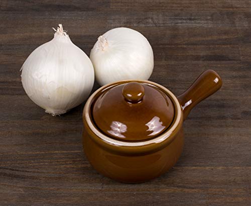 HIC Kitchen French Onion Soup Crock Set with Lids, Set of 4, Brown