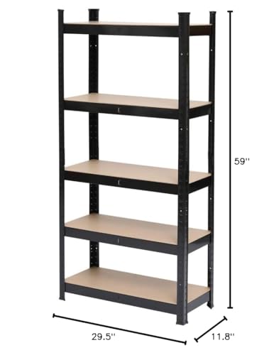 Pinikuyiro 5-Tier Utility Shelves, Metal Storage Shelves Garage Shelving Unit Adjustable Garage Storage Shelves Storage Racks Heavy Duty Shed Shelving- Black