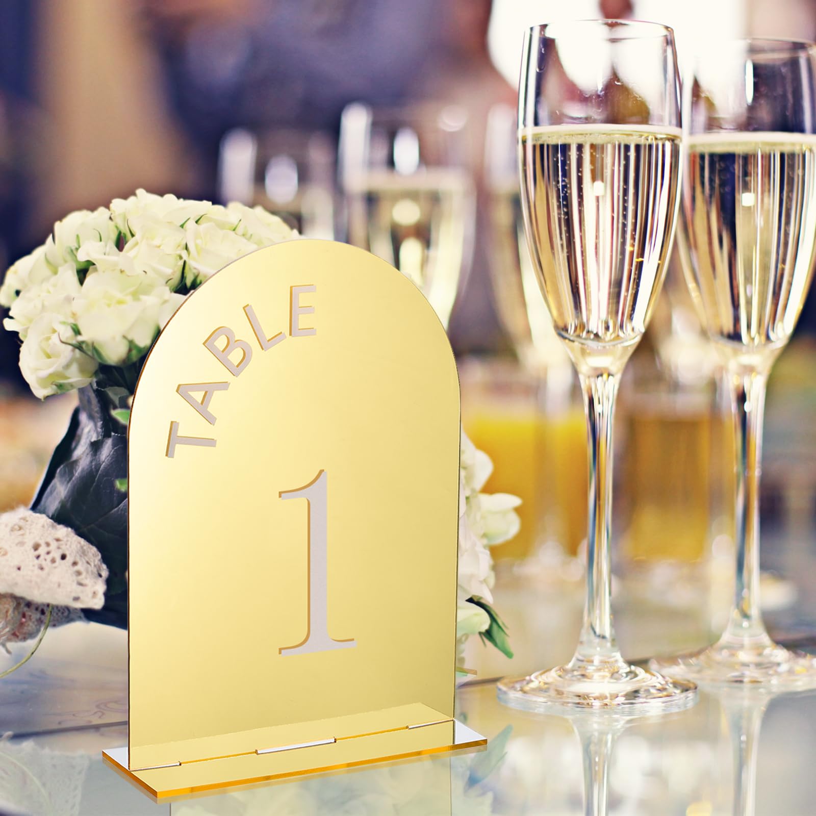 uxcell 30pcs 4.8 x 7 Inch Gold Arch Acrylic Sign with Stand, Acrylic Arch Table Number Holders for Wedding Table Centerpiece Decoration(Number 1-30)