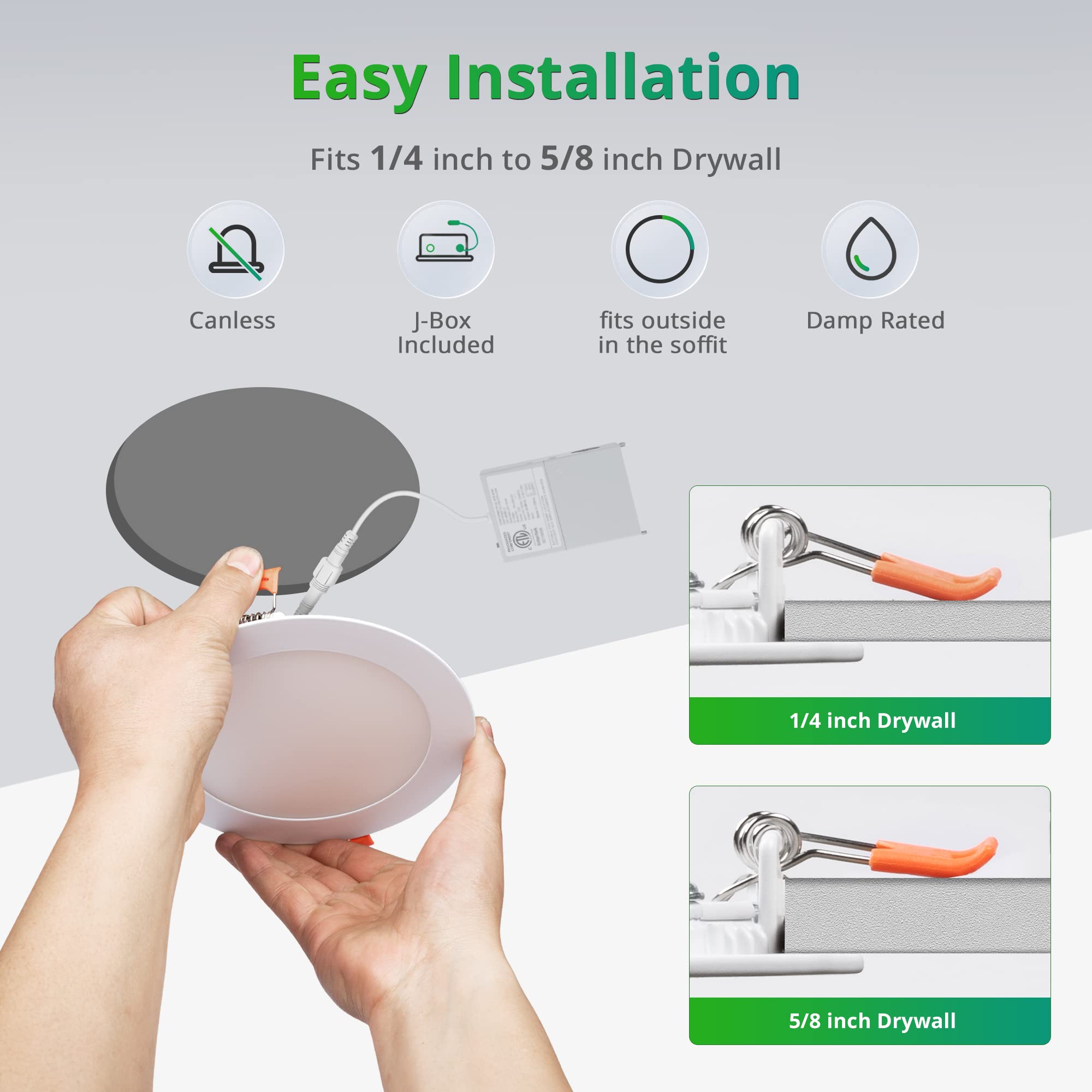 LEDIARY 24 Pack 3CCT LED Recessed Lighting 6 inch, 3000K/4000K/5000K Selectable Recessed Light Fixtures, 1100LM High Brightness, 12W Eqv 110W, Dimmable Can Lights with Junction Box - IC Rated, ETL