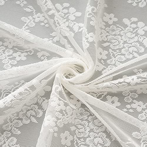 YJ YANJUN Sheer Lace Curtains for Bedroom Ivory Elegant Victorian Curtains Scalloped Edges Floral Kitchen Window Curtains 63 Inch Length Rod Pocket, 52 x 63 Inch, Ivory