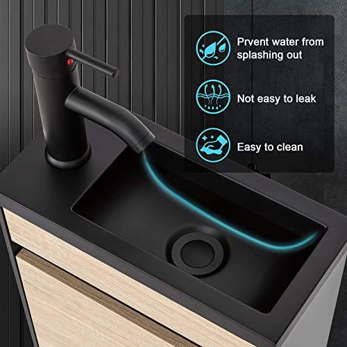 UEV Small Bathroom Vanity Wall Mounted, Black and White Mixed Small Bathroom Vanity, with Ceramic Sink, Bathroom Vanity and Sink Set with Frosted Black Faucet P-Trap (Black and Natural)
