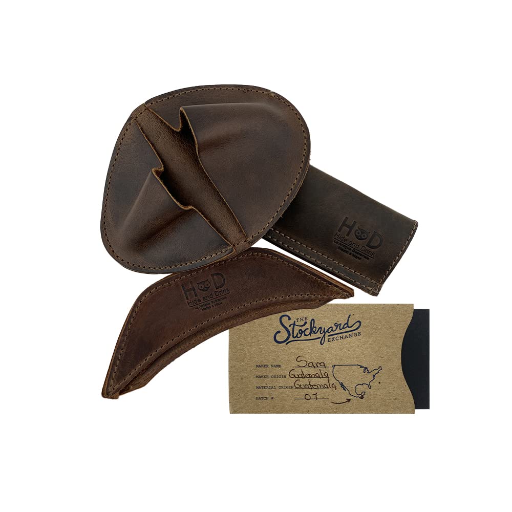 Hide & Drink, Rustic Leather Hot Handle Holders (Set of 3) Panhandle, Side Kick, Assist Grip for Cast Iron Skillets & Pans, Double Layered, Handmade Includes 101 Year Warranty :: Bourbon Brown