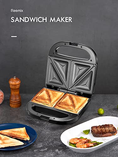 Sandwich Maker, Reemix Panini Press Sandwich Maker with Nonstick Surface Breakfast Sandwich Maker Easy to Clean and Storage, Indicator Light, Perfect for Breakfast Grilled Cheese Egg Bacon and Steak