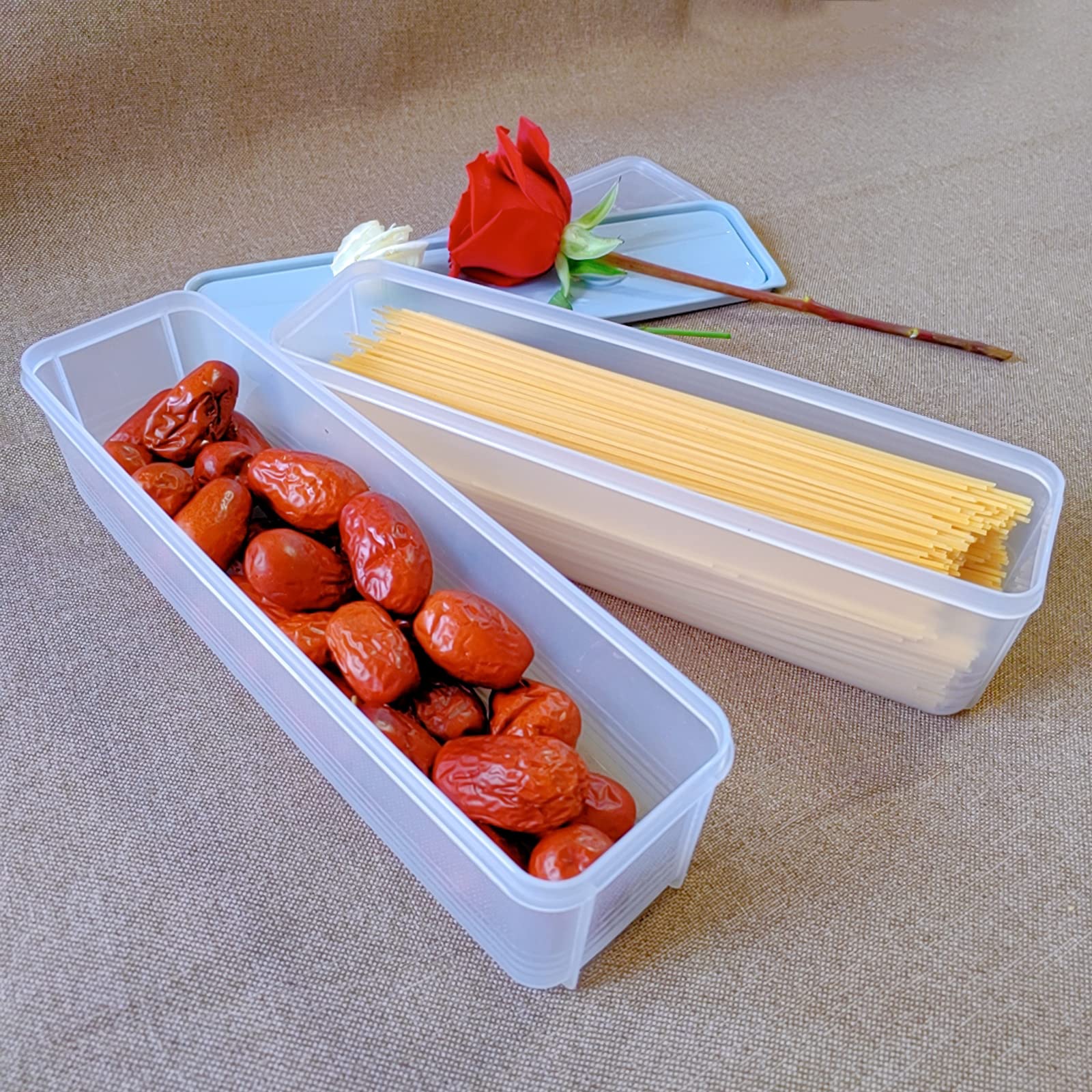 HYMAOME 2Pcs Spaghetti Container Pantry Storage Dispenser Clear Pasta Box Horizontal Food Storage Long Stackable Containers for Long Pasta, Noodles, Pantry Snacks