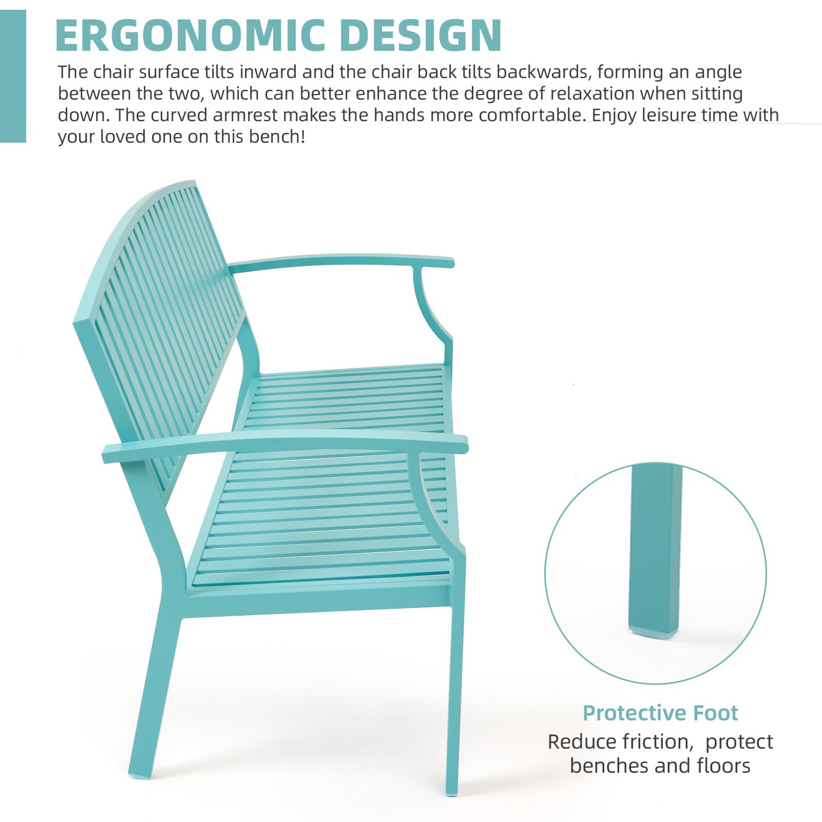 Outdoor Aluminum Bench with Backrest, Patio Metal 3-Seater Chair for Porch Balcony Deck Lawn Garden Poolside Yard (Red)