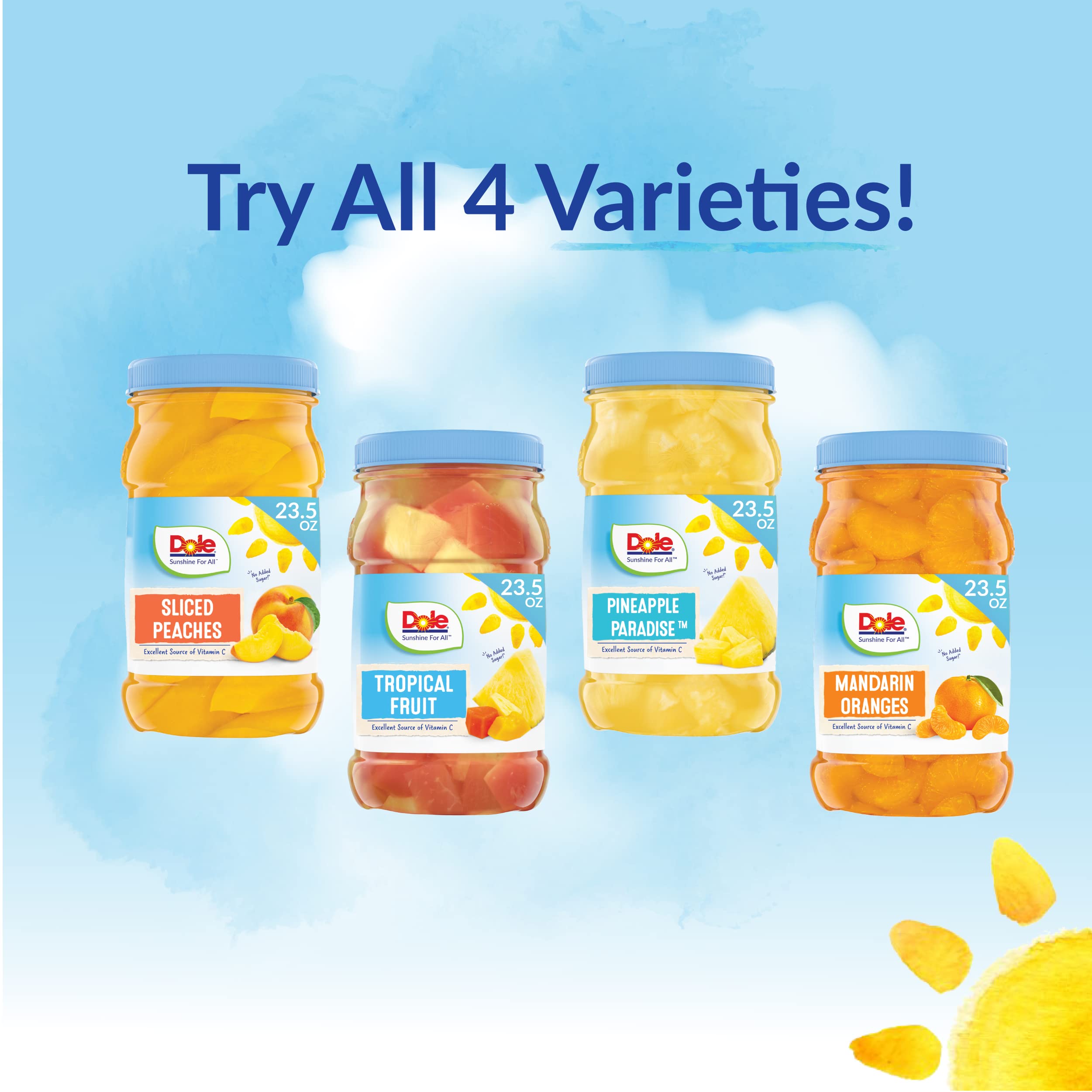 Dole Fruit Jars, Tropical Fruit in 100% Fruit Juice, Pineapple & Papaya, Gluten Free, Pantry Staples, 23.5 Oz Resealable Jars, 8 Count