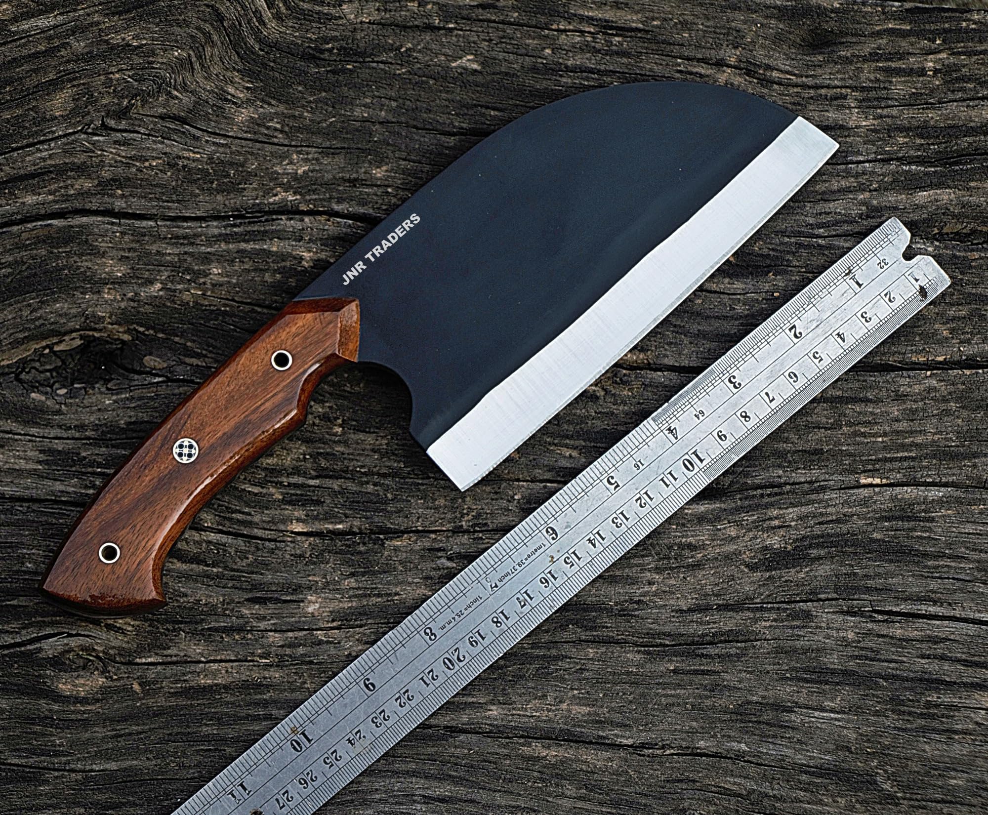 JNR Traders Cleaver Serbian Chef Knife 11.5" Handmade Full Tang Carbon Steel Cleaver for Meat Vegetables Cutting Chopping with Leather sheath 5510