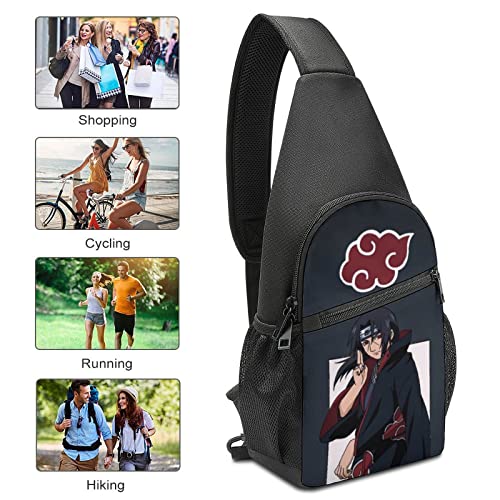 Small Sling Crossbody Bag Anime Printing Multifunction Chest Shoulder Bag Waterproof Hiking Travel Bag with Adjustable Strap for Women Men (Black)