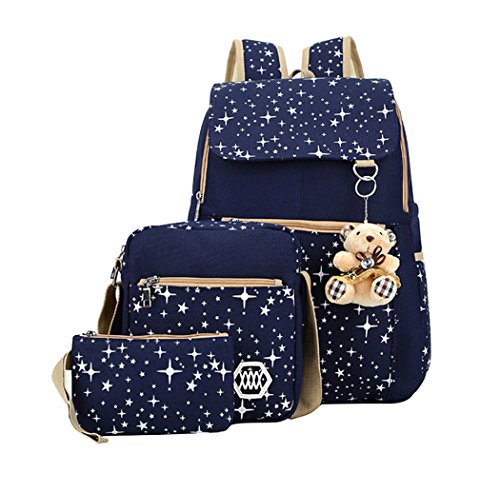 Star Print Girls Canvas Backpacks Set for School, School Bags Bookbags for Teenage Girls, with Crossbody Bag, 3 Pieces