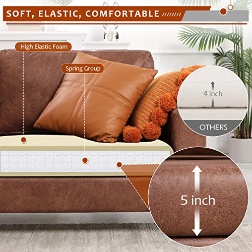 YODOLLA Leather Sofa Couch, Faux Leather Couch 79" Wide, Mid Century Modern Couches for Living Room, Brown Leather Sofa Couch, Saddle Brown