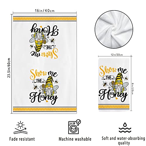 Hexagram Bee Kitchen Towels Set of 4, Bee Hand Towels for Kitchen Housewarming Farmhouse Kitchen Gifts, Bee Gifts for Women…