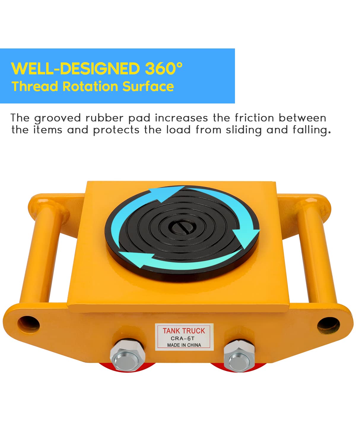 Dollate 6T 13200lbs Machine Skates Heavy Duty Machine Dolly Skate Machinery Moving Skate with 360° Rotation Cap & 4 PU Rollers, Machinery Mover for Industrial Moving Equipment, Yellow