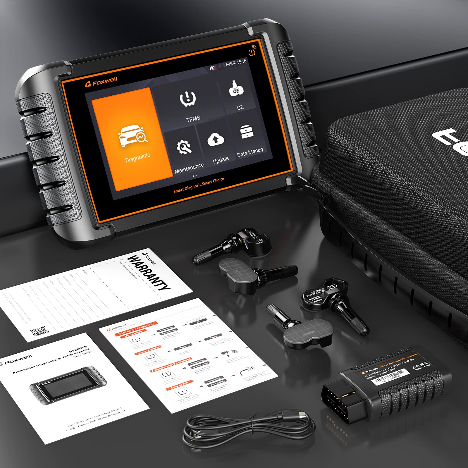 FOXWELL NT809TS OBD2 Scanner Diagnostic TPMS All System Bluetooth Bidirectional Scan Tool with 30+ Services ABS/TPMS/EPB/Airbag/SAS/Battery/Oil Reset, 3-Year Update with 4 PCS Sensors