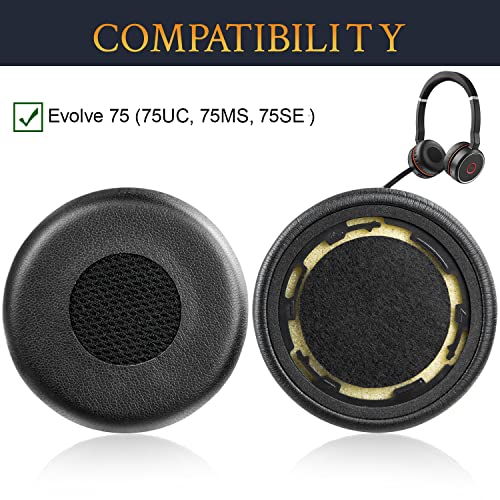 SOULWIT Earpads Replacement for Jabra Evolve 75(75UC 75MS 75SE) Stereo Wireless Bluetooth Headset, Ear Pads Cushions with High-Density Noise Isolation Foam, Softer Protein Leather