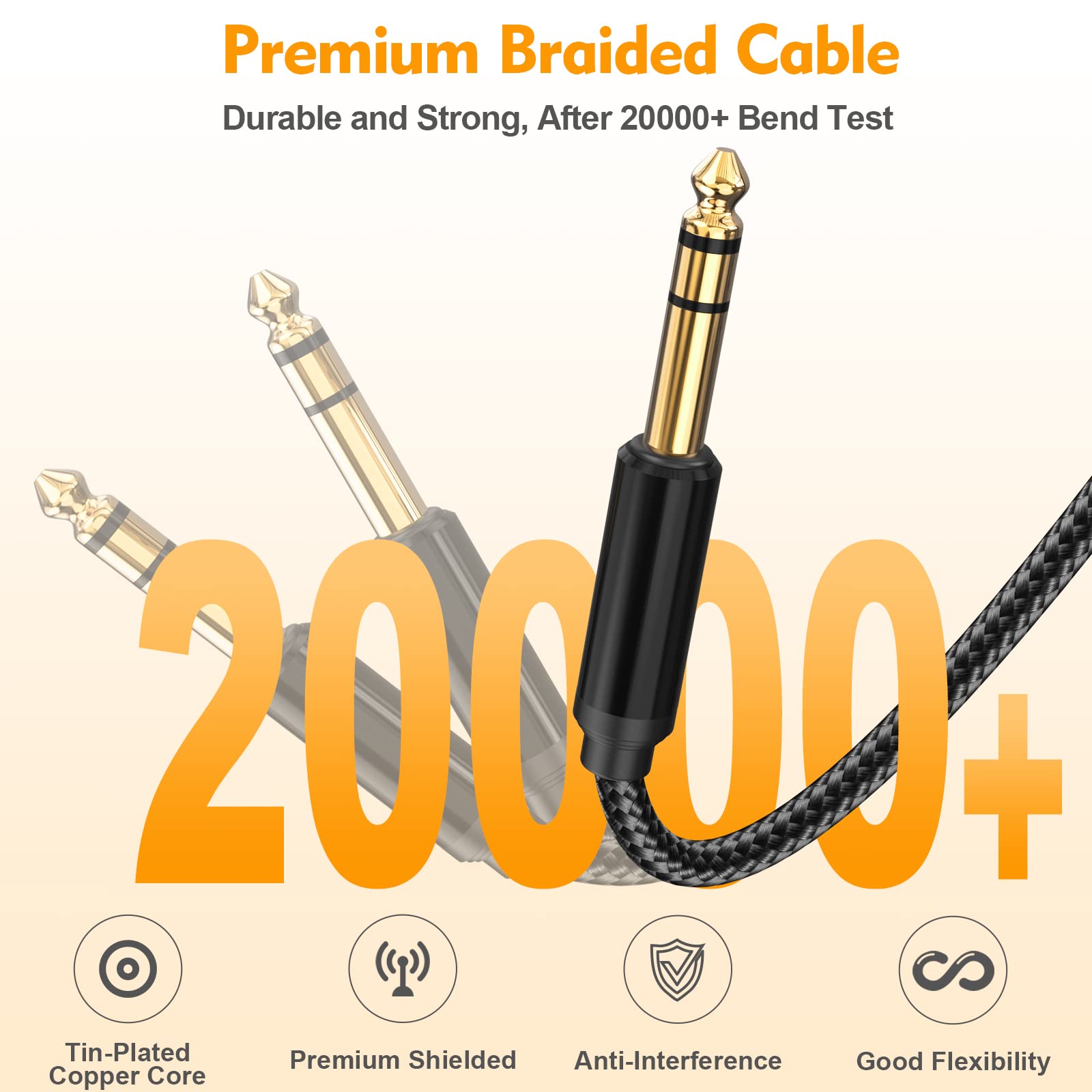 HOSONGIN 1/4 inch TRS Stereo to Dual 1/4 inch TS Mono Y-Splitter Insert Cable, Nylon Braided Jacket Gold-Plated Plug Double Shielding Cable, 10 Feet