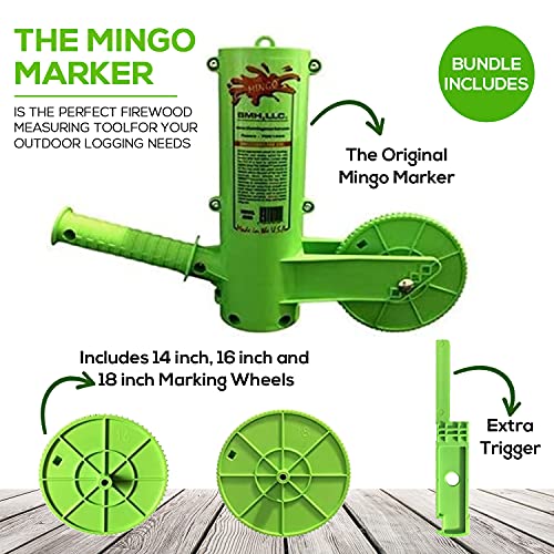 Mingo Marker Firewood Bundle - Chainsaw accessories - Firewood Measuring Tool - Log Holder for Cutting Firewood - Logging Tools and Equipment - Includes 14" 16" and 18" Wheel Marker and Extra Trigger