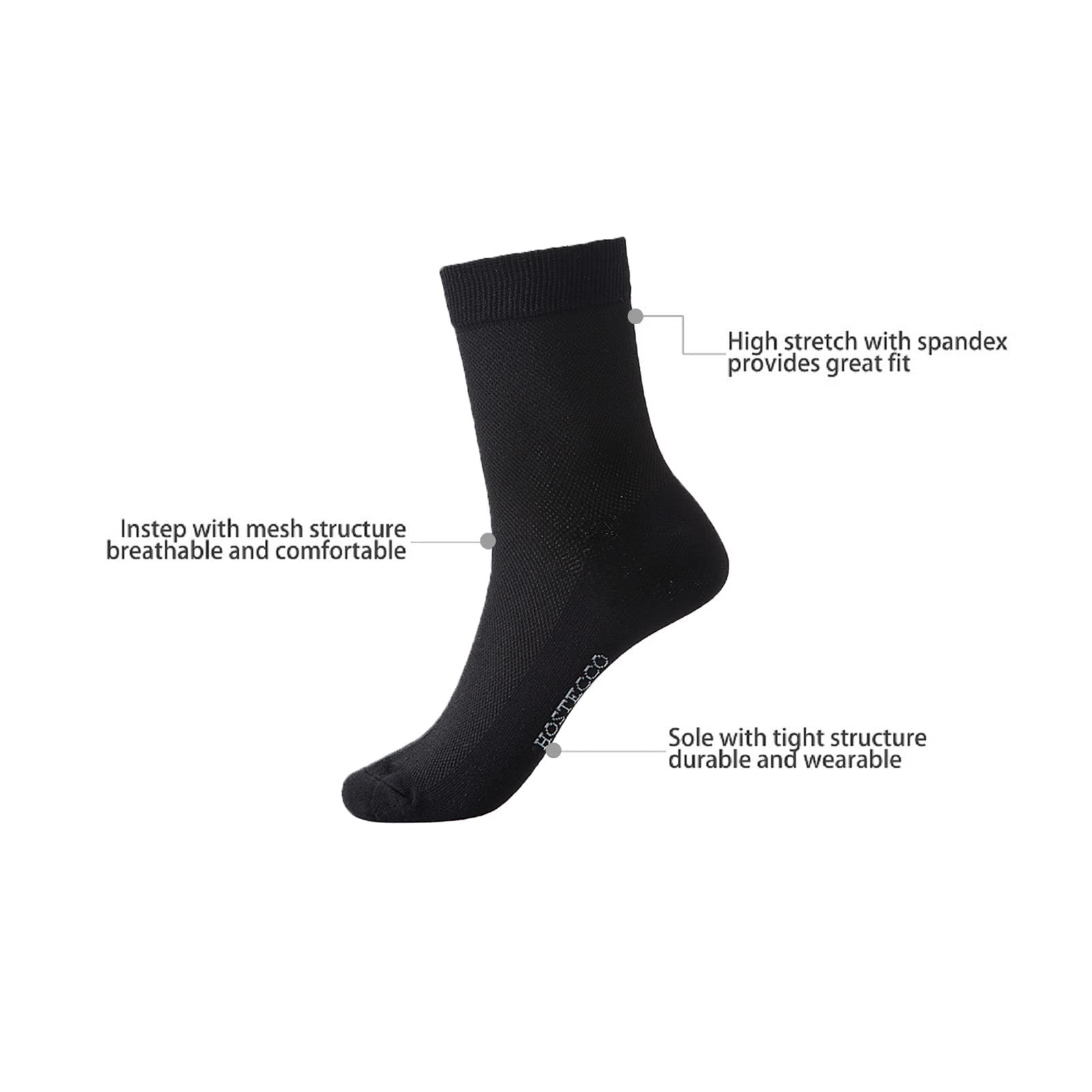 HOSTECCO Odor Resistant Socks for Men and Women 6 Pairs Pack Moisture Control White Black Grey Socks