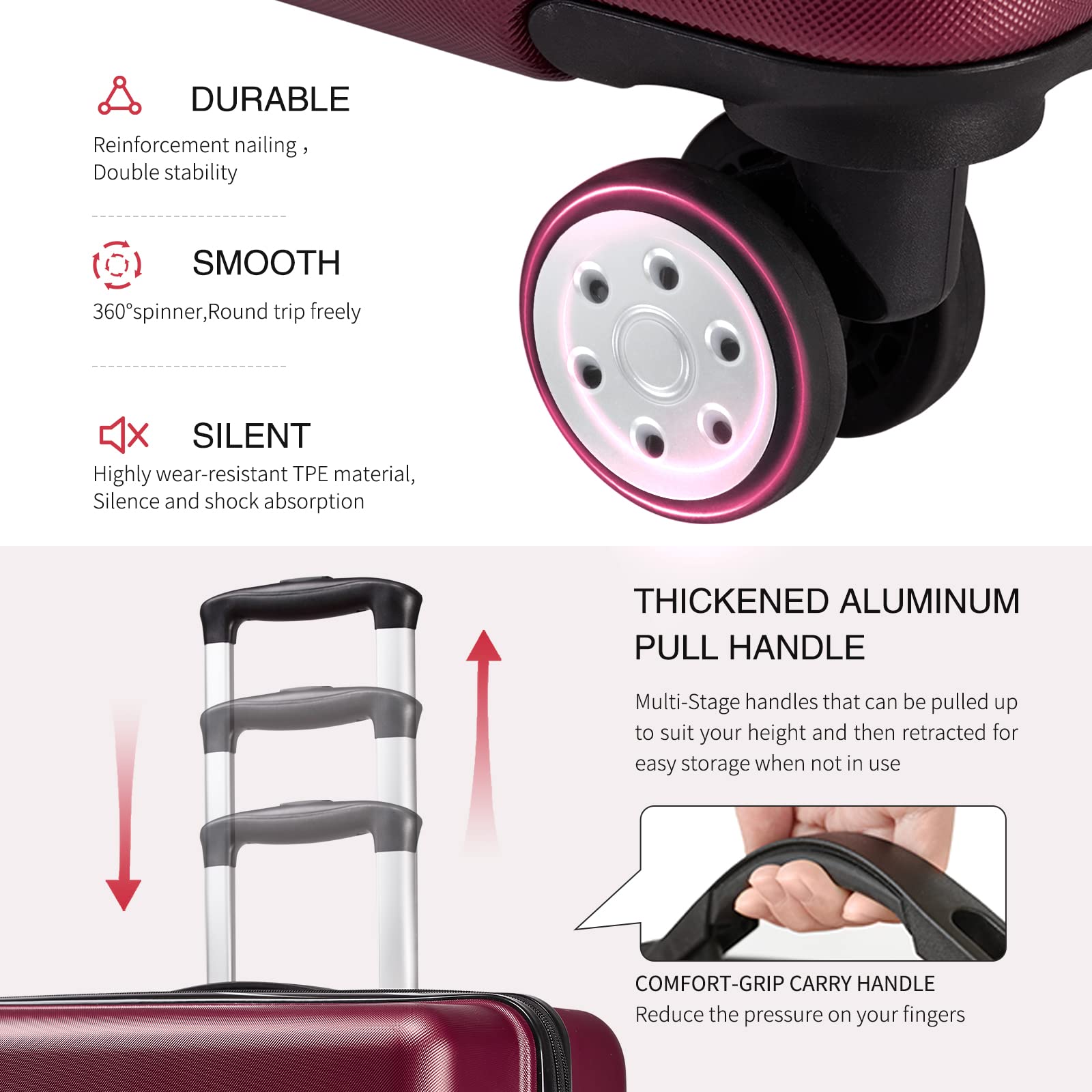 Fochier 3 Piece Expandable Luggage Set with TSA Lock, Hard Shell Rolling Suitcase Set with 4 Spinner Wheels for Women Man, 20 24 28 Inch