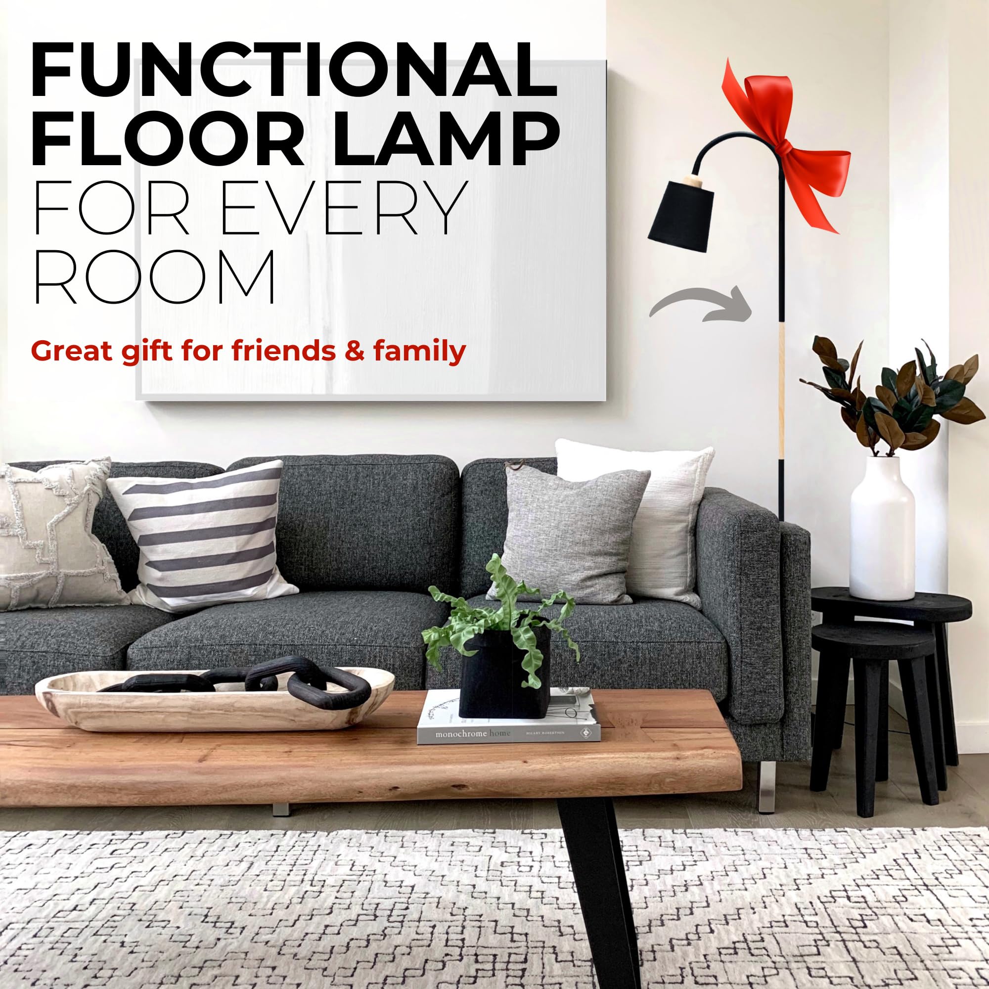 Hafen Haus Floor lamp for Living Room - Highly Functional - Perfect Tall Reading Light - Gooseneck Floor Lamp