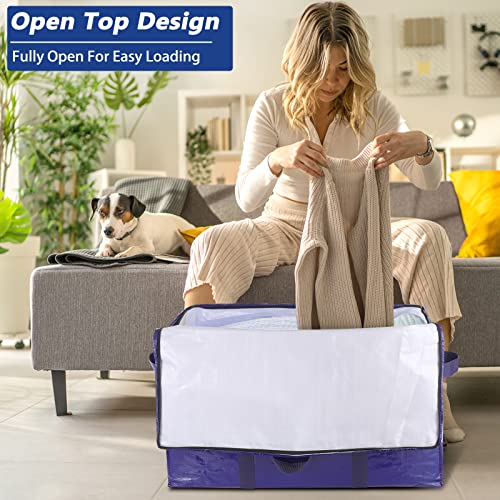 Uhogo Moving Bags Heavy Duty - 6 Pack Extra Large 110L Storage Bags with Strong Handles and Zippers - Durable, Waterproof and Space-Saving Alternative to Moving Boxes (Blue)