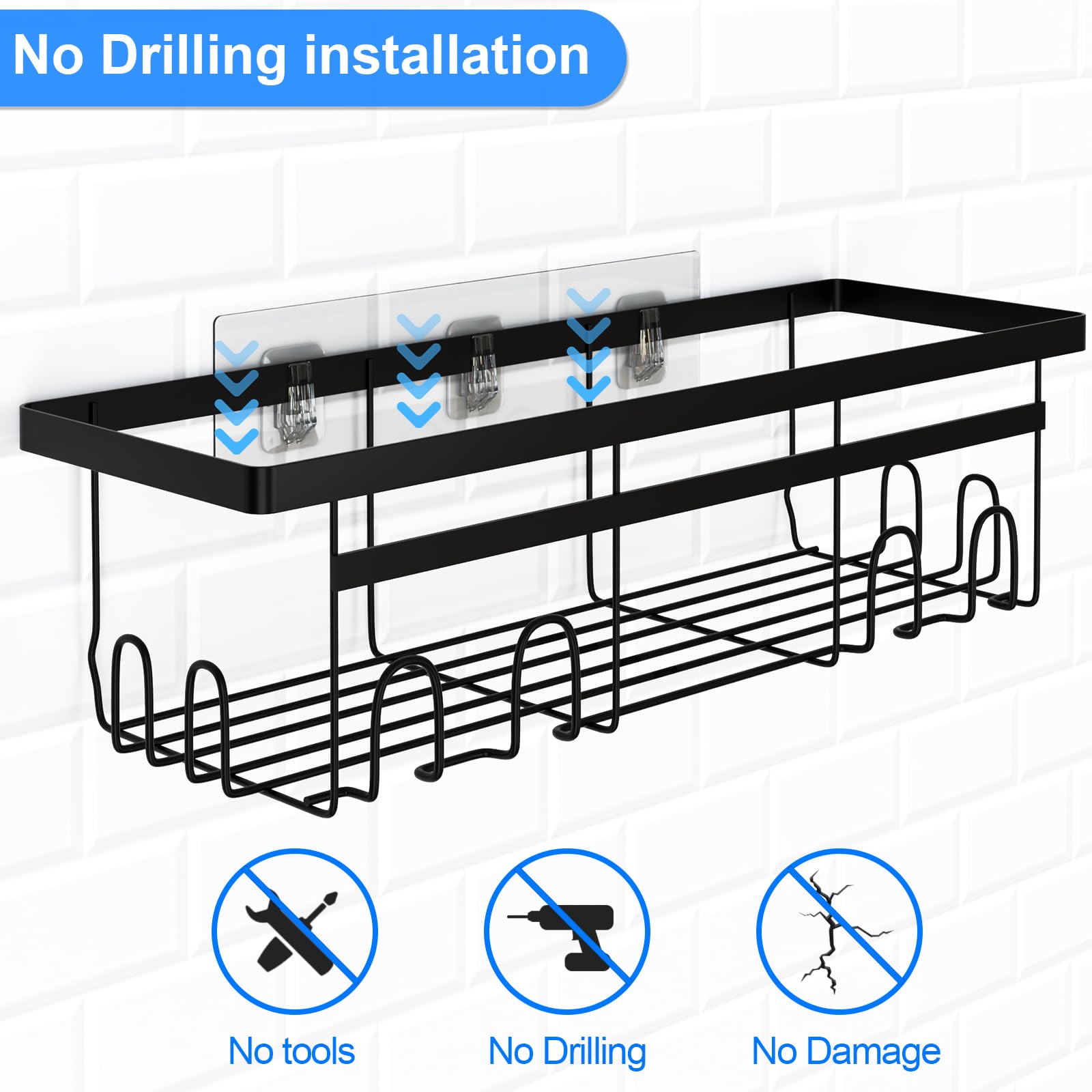 MayDiary Shower Caddy, 2-Pack Adhesive Shower Organizer for Bathroom Storage,Stainless Steel Bathroom Shower Shelves,Bathroom Organizers (Black2-two)