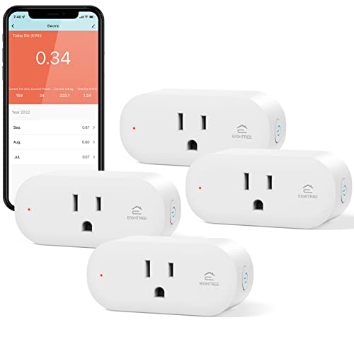 Smart Plug 15A, Alexa Outlets Work with Energy Monitoring, Remote Voice Control & Timer Schedule, No Hub Required, White, 4 Pack