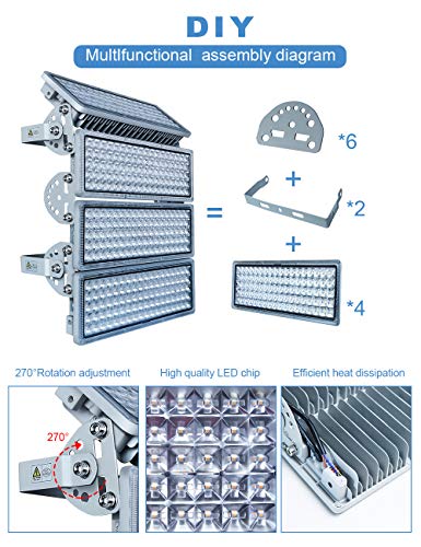 Kekeou Stadium Lights LED Flood Light Outdoor Field Lights 400W Exterior 44000LM 6500K IP67 Waterproof Adjustable Lighting Arena Lights