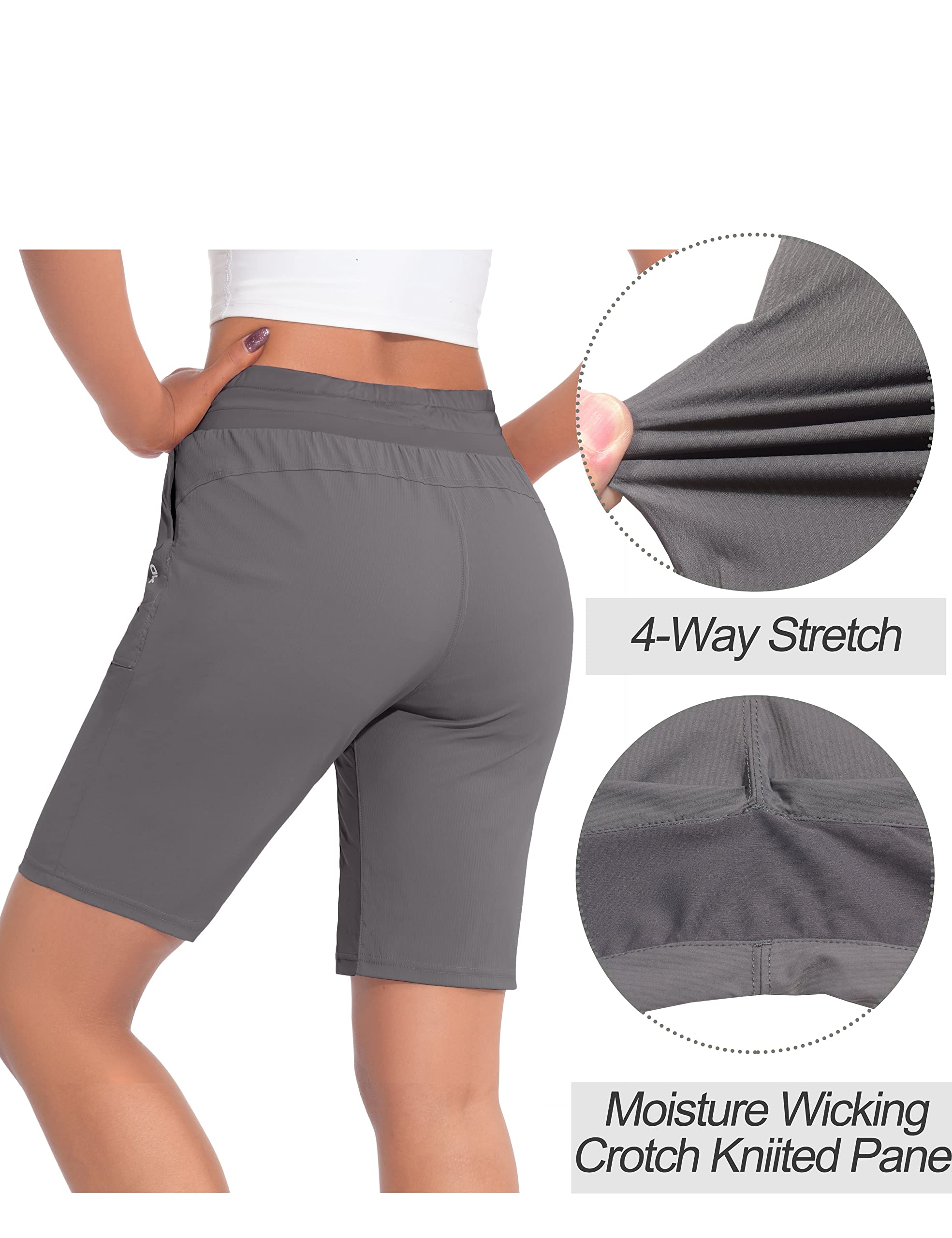 Little Donkey Andy Women's Quick Dry Hiking Bermuda Shorts, Stretch Golf Shorts, Elastic Waist with Drawstring Steel Gray L