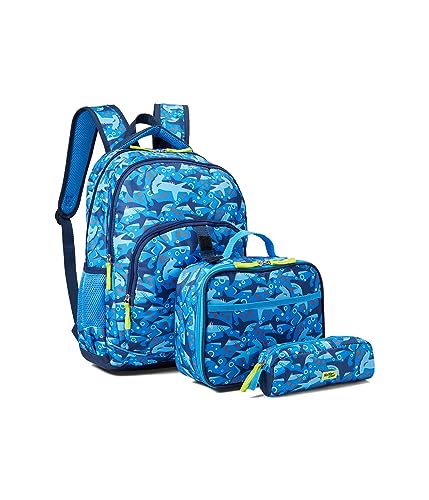 Western Chief Multi Compartment Backpack Bundle w/Lunch Box & Pencil Pouch Sharks One Size
